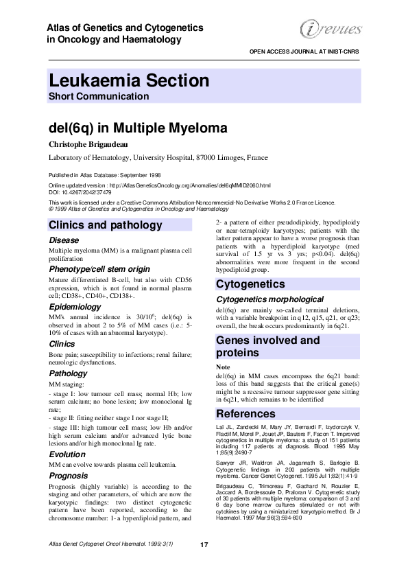 (PDF) © 1999 Atlas of Genetics and Cytogenetics in Oncology and ...