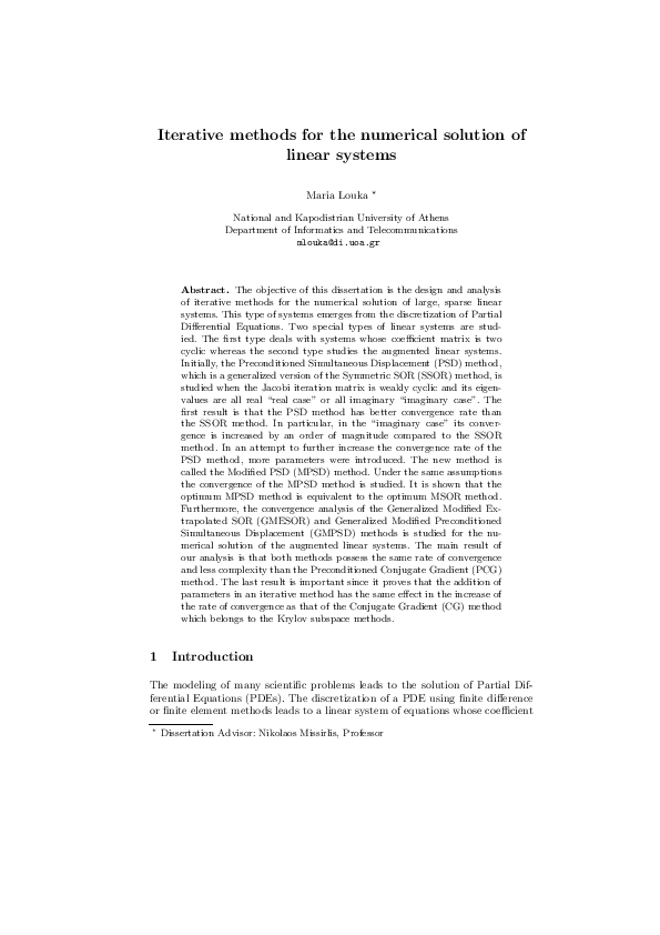(PDF) Iterative methods for the numerical solution of linear systems