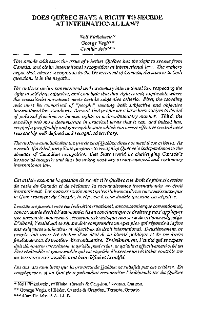 (PDF) Quebec's Right to Secede: An International Law Perspective