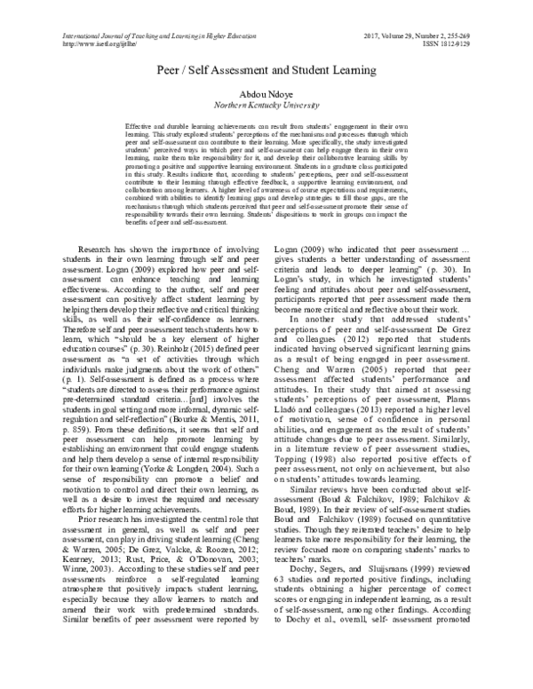 (PDF) Peer/Self Assessment and Student Learning