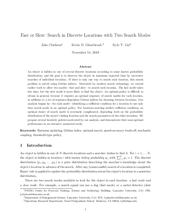 (PDF) Fast or Slow: Search in Discrete Locations with Two Search Modes