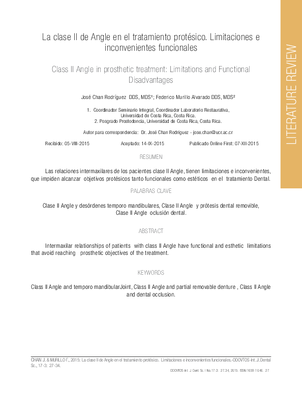 La Clase II de Angle en el tratamiento protésico. Limitaciones e ...