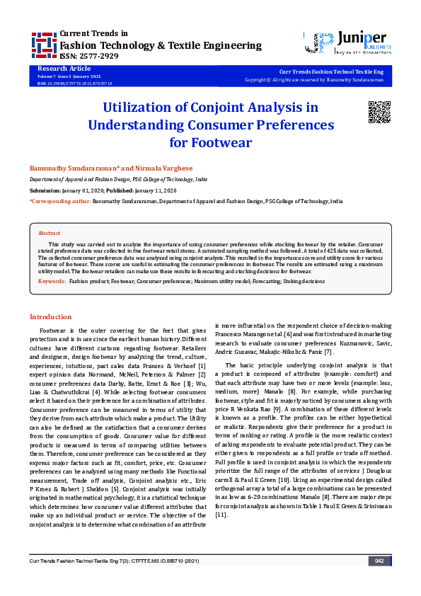 (PDF) Utilization of Conjoint Analysis in Understanding Consumer Preferences for Footwear