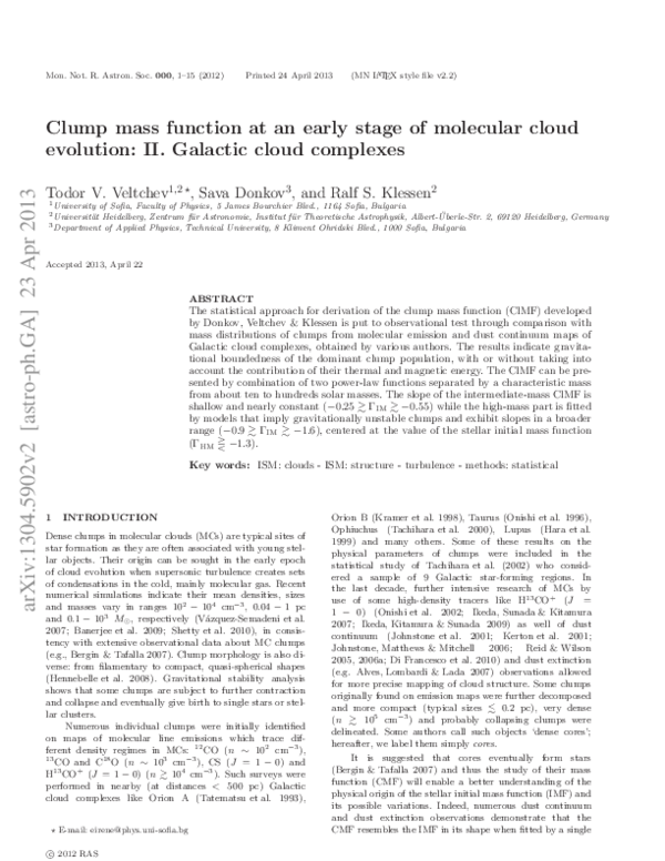 (PDF) Clump mass function at an early stage of molecular cloud ...