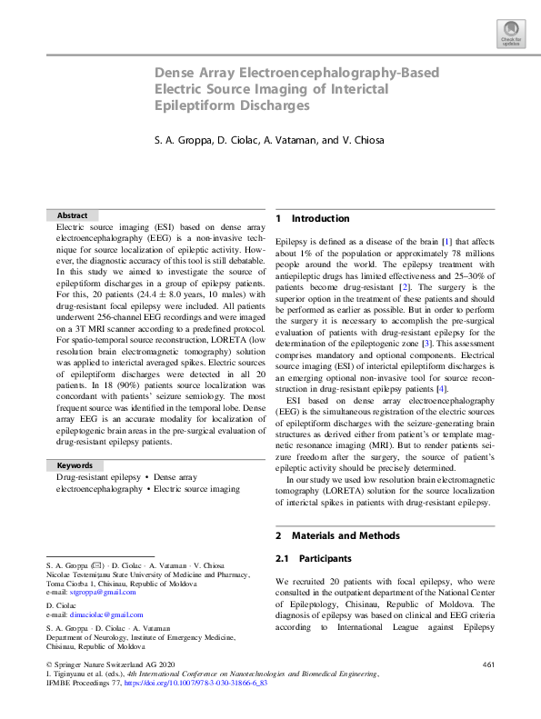 Pdf Dense Array Electroencephalography Based Electric Source Imaging Of Interictal