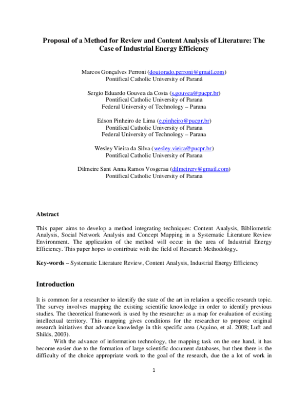 (PDF) Proposal of a Method for Review and Content Analysis of ...