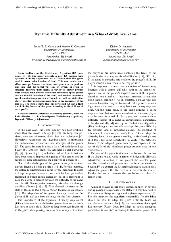 (PDF) Dynamic Difficulty Adjustment in a Whac-a-Mole like Game