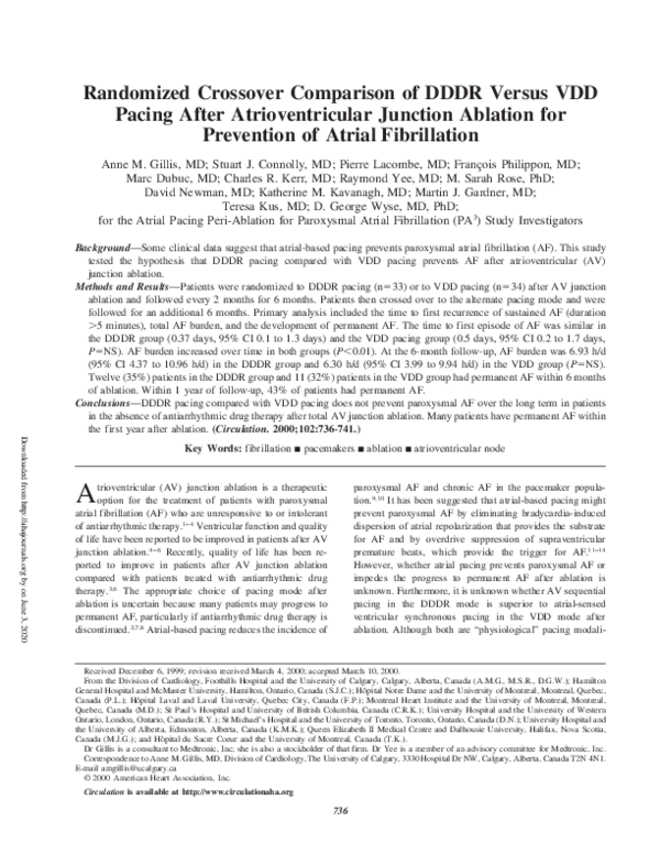 (PDF) Randomized Crossover Comparison of DDDR Versus VDD Pacing After ...