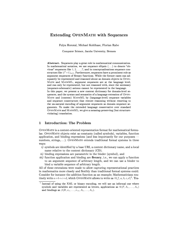 (PDF) Extending OpenMath with Sequences