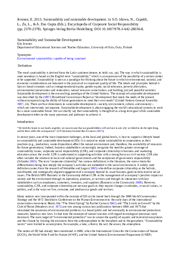 (PDF) Sustainability and sustainable development.