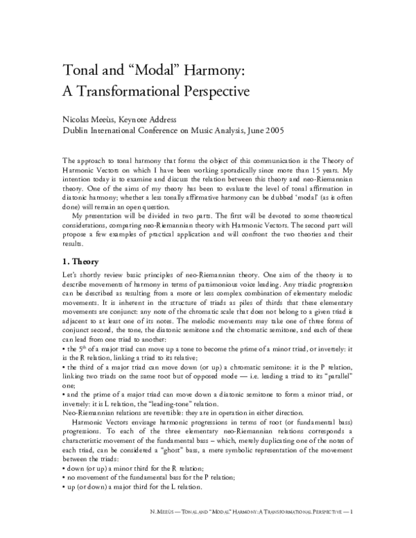 (PDF) Tonal and “Modal” Harmony: A Transformational Perspective