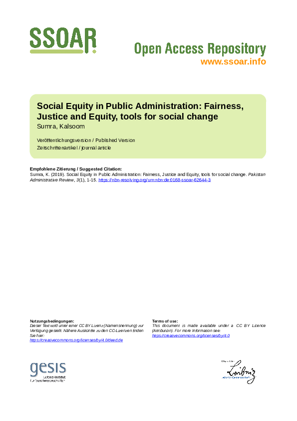 (PDF) Social Equity in Public Administration: Fairness, Justice and ...