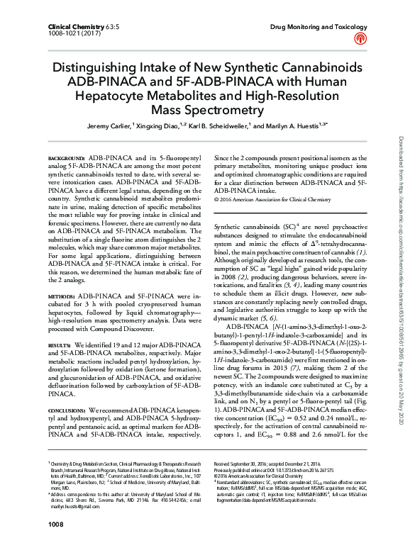 (PDF) Distinguishing Intake of New Synthetic Cannabinoids ADB-PINACA ...