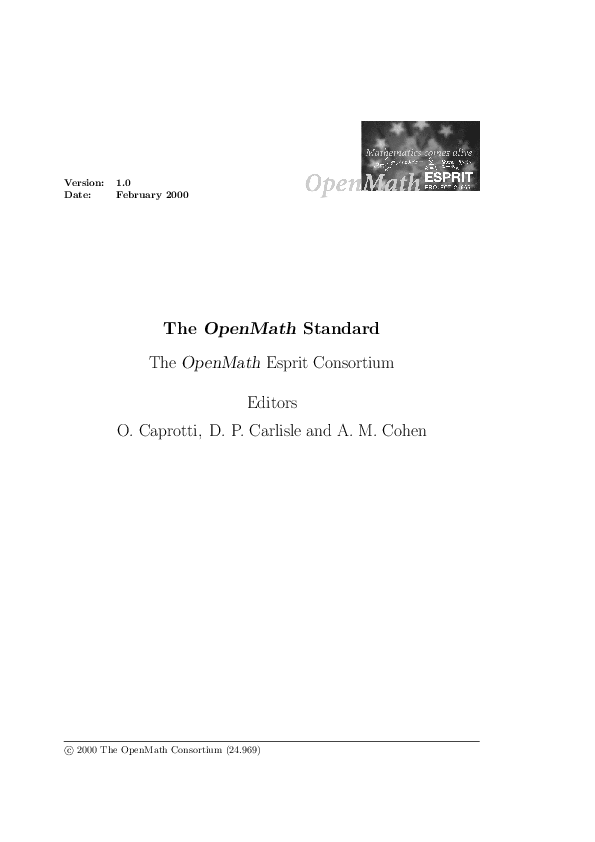 (PDF) The OpenMath standard:the OpenMath ESPRIT consortium