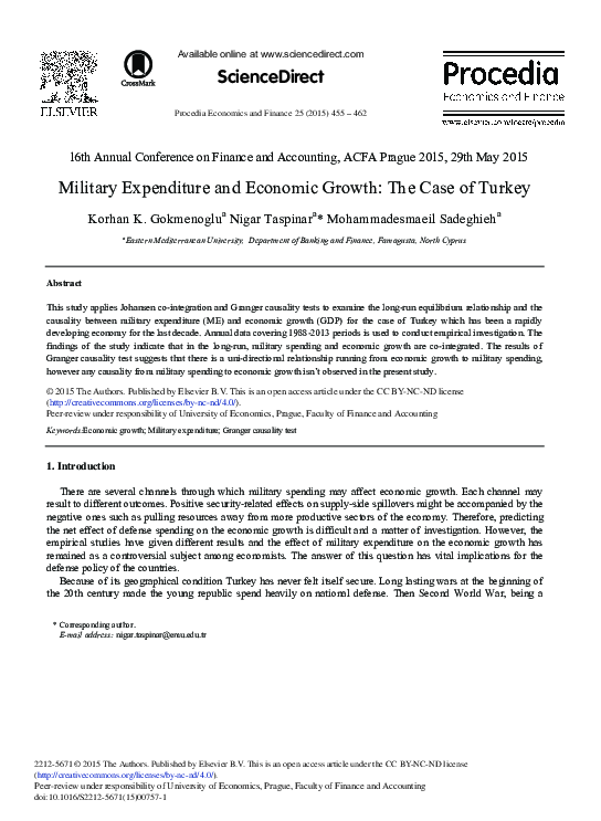 (PDF) Military Expenditure and Economic Growth: The Case of Turkey