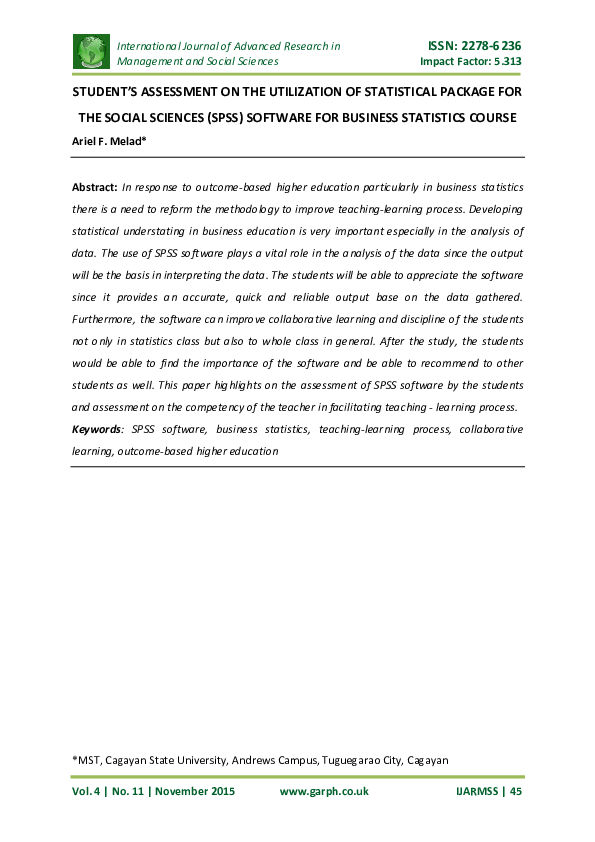 (PDF) Student's Assessment on The Utilization of Statistical Package ...