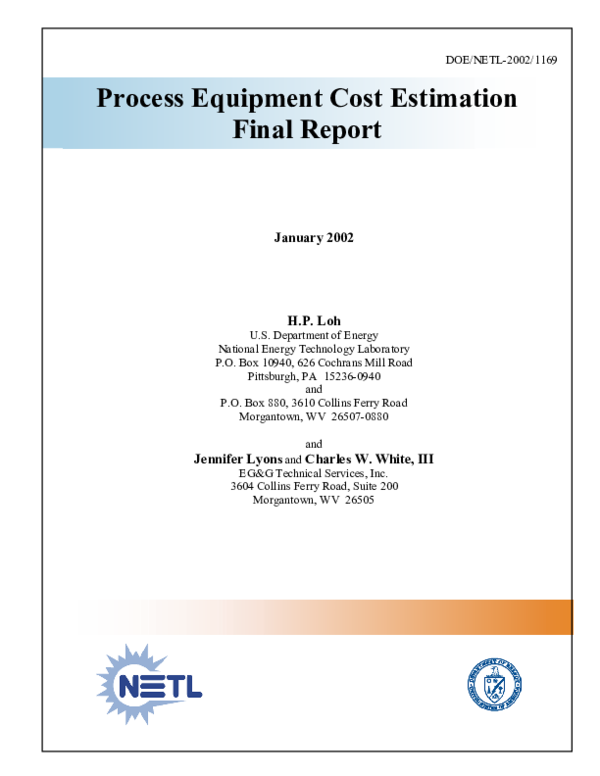 (PDF) Process Equipment Cost Estimation, Final Report; FINAL