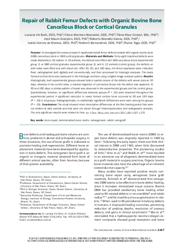 (PDF) Repair of rabbit femur defects with organic bovine bone ...