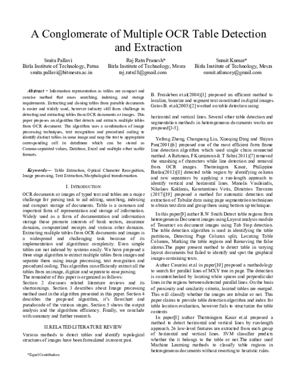 Pdf A Conglomerate Of Multiple Ocr Table Detection And Extraction
