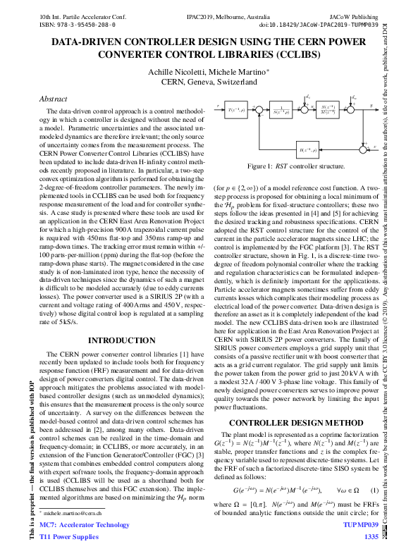 (PDF) Data-driven Controller Design Using the CERN Power Converter Control Libraries (CCLIBS)