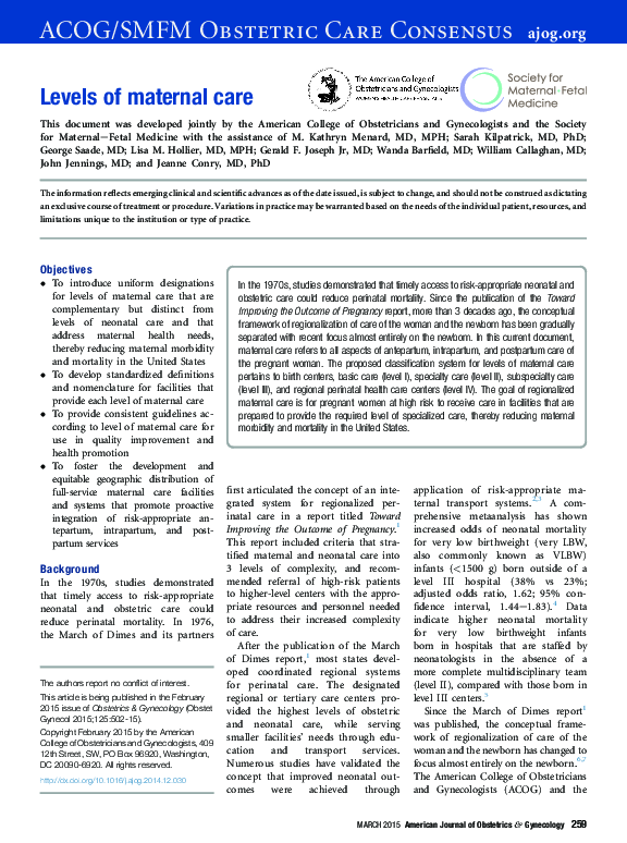 (PDF) ACOG/SMFM Obstetric Care Consensus
