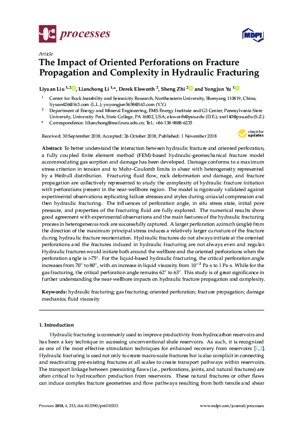 Pdf The Impact Of Oriented Perforations On Fracture Propagation And Complexity In Hydraulic