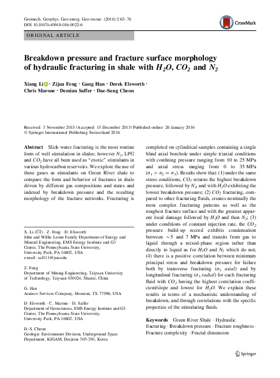 (PDF) Breakdown pressure and fracture surface morphology of hydraulic ...