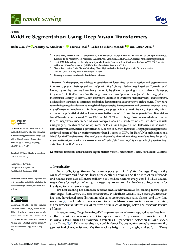 Pdf Wildfire Segmentation Using Deep Vision Transformers