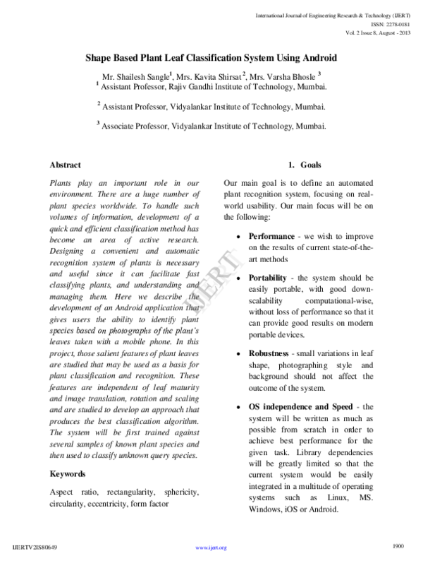 (PDF) Shape Based Plant Leaf Classification System Using Android