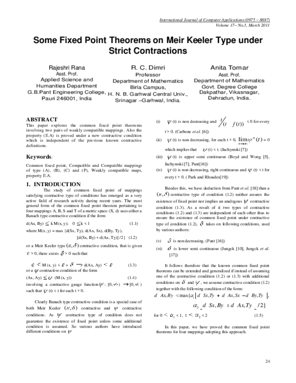 (PDF) Some Fixed Point Theorems on Meir Keeler Type under Strict Contractions | Ramesh Chandra ...