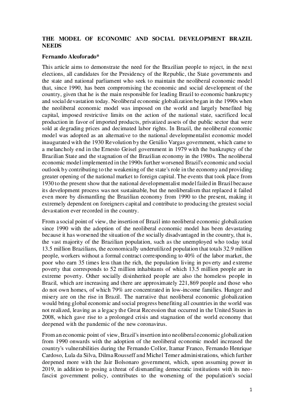 (PDF) THE MODEL OF ECONOMIC AND SOCIAL DEVELOPMENT BRAZIL NEEDS