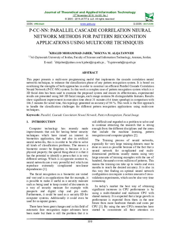 (PDF) P-CC-NN : Parallel Cascade Correlation Neural Network Methods for Pattern Recognition ...