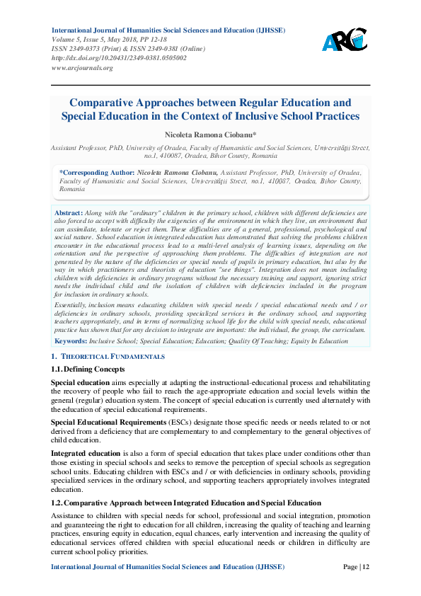 (PDF) Comparative Approaches between Regular Education and Special ...