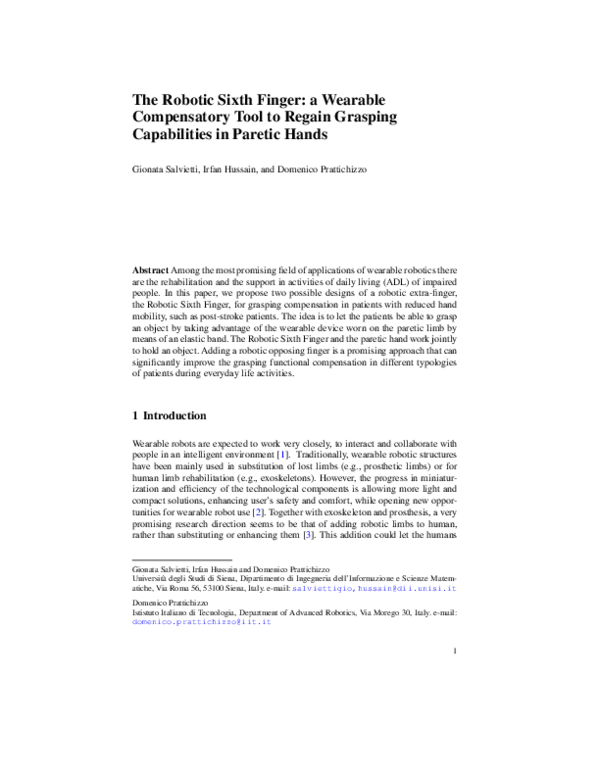 (PDF) The Robotic Sixth Finger: A Wearable Compensatory Tool to Regain ...