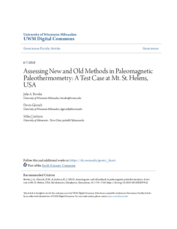 (PDF) Assessing New and Old Methods in Paleomagnetic Paleothermometry ...