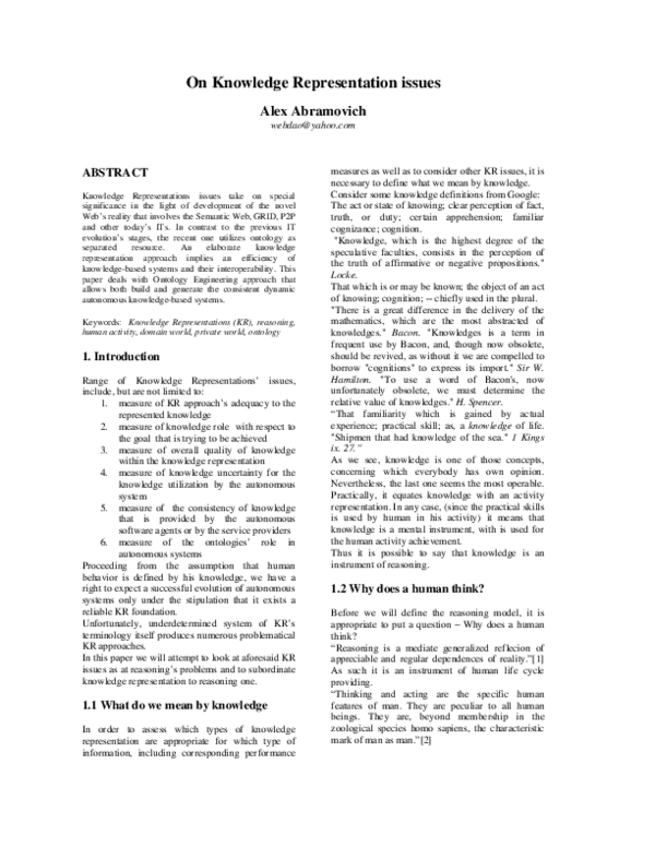 (PDF) On Knowledge Representation Issues
