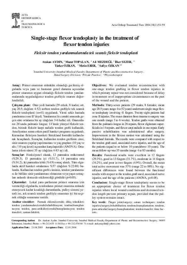 (PDF) [Single-stage flexor tendoplasty in the treatment of flexor ...