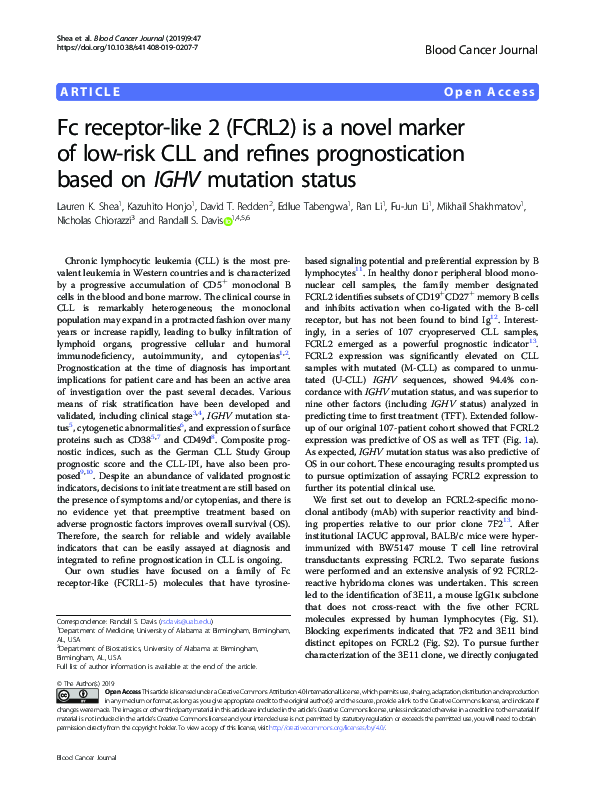 (PDF) Fc receptor-like 2 (FCRL2) is a novel marker of low-risk CLL and ...