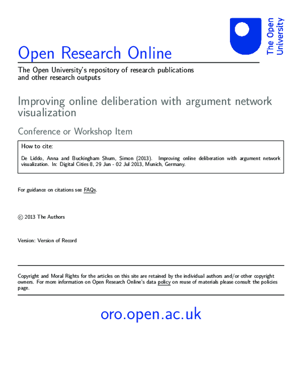 (PDF) Improving online deliberation with argument network visualization