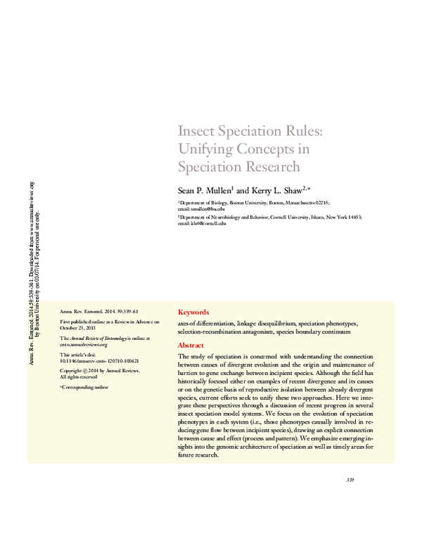 (PDF) Insect Speciation Rules: Unifying Concepts in Speciation Research