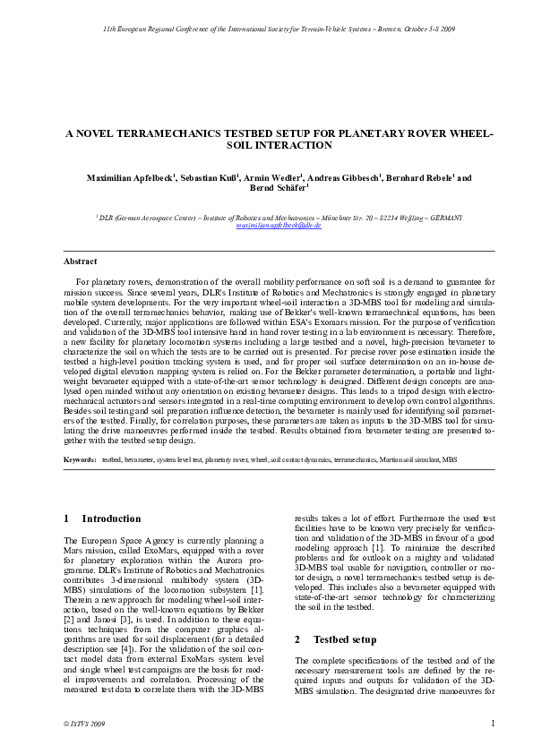 (PDF) A Novel Terramechanics Testbed Setup for Planetary Rover Wheel ...