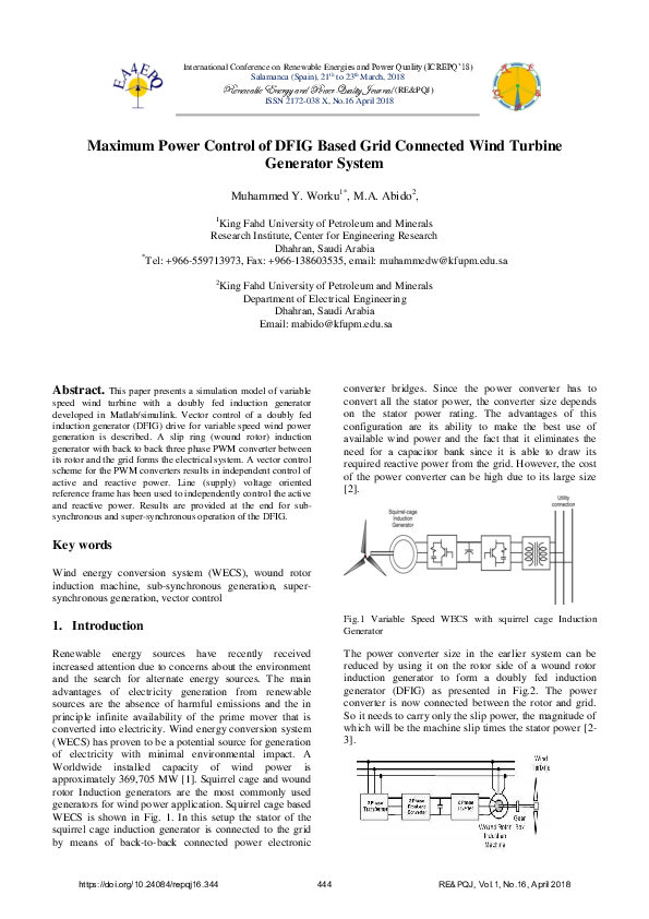 Pdf Maximum Power Control Of Dfig Based Grid Connected Wind Turbine