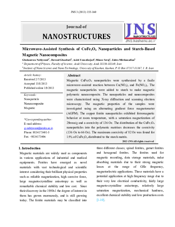 (PDF) Microwave-Assisted Synthesis of CuFe2O4 Nanoparticles and Starch ...