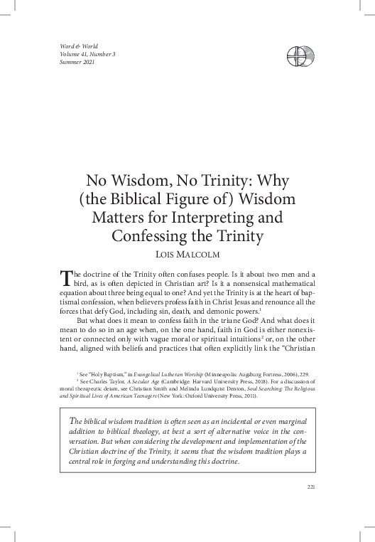 (PDF) Wisdom's Role in Understanding the Trinity