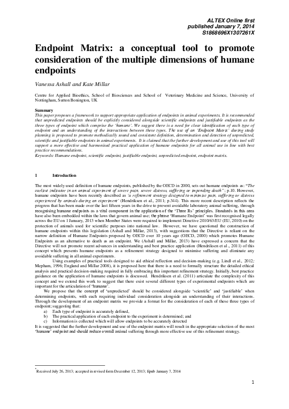 (PDF) Endpoint Matrix: a Conceptual Tool to Promote Consideration of ...