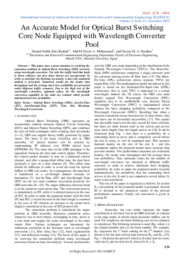 (PDF) An Accurate Model for Optical Burst Switching Core Node Equipped with Wavelength Converter