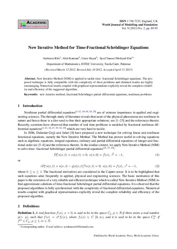 Pdf New Iterative Method For Time Fractional Schrödinger Equations