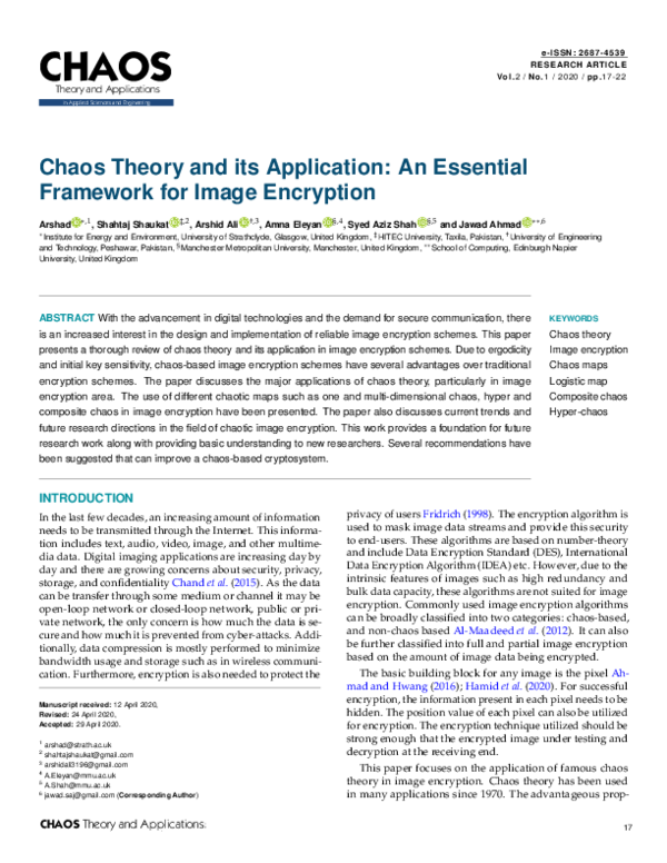 Pdf Chaos Theory And Its Application An Essential Framework For Image Encryption