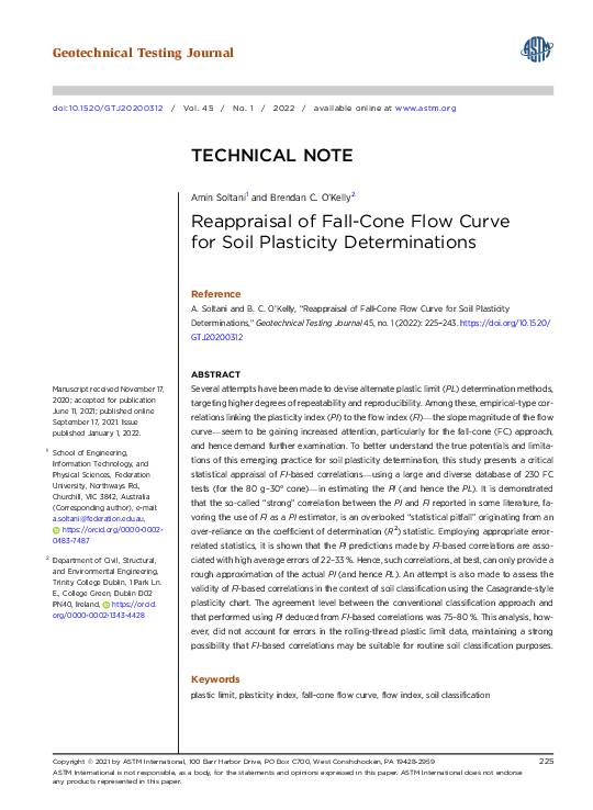 (PDF) Reappraisal of fall-cone flow curve for soil plasticity ...