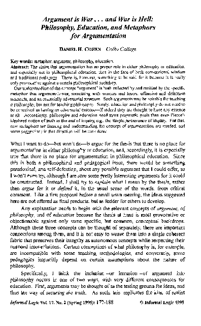 (PDF) Argument is War...and War is Hell: Philosophy, Education, and ...
